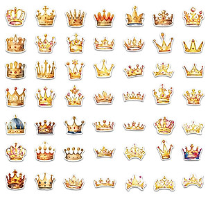 50Pcs Crown Stickers for Kids Water Bottle Laptop Princess Crown Dream Party Decoration Art Sticker Motorcycle Luggage Guitar Decal Skateboard Waterproof Vinyl Fairy Stickers for Teens Adults Crown