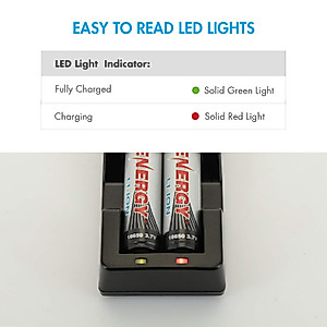 Tenergy TN270 Li-ion Battery Charger for 18650/18500/14500 Rechargeable Batteries, 2 Bays Fast Smart Charger for Flashlights/Digital Cameras Batteries