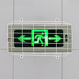 OFFSCH 2pcs School Evacuation Sign Emergency Light Wall Protective Covers Emergency Signal Damage Stopper LED Exit Sign Light Covers Guard Exit Sign Wall Covers Exit Wire Guard White Iron