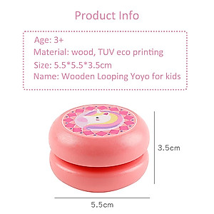 Chic U Wooden Looping Yoyo for Kids Beginners Auto Return Yoyos, No Tricks Needed, Eco Wood Unbreakable Toy Gift, Pink