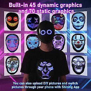 Face Transforming LED Mask with App Controlled - Programmable LED Halloween Mask Digital Luminous Mask for Costume Cosplay