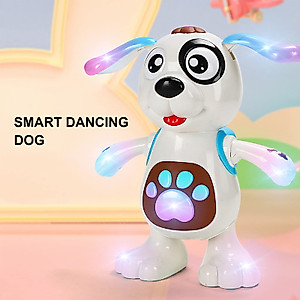 Musical Light Up Dancing Robot Dog Stuffed Animal Realistic Singing Dog Toy Carry Schoolbag Interactive Puppy Toy for Kids Gift(Blue)