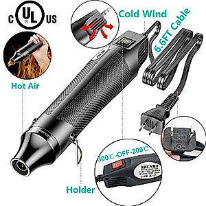 Heat Gun for Crafts Bubble Remover 6.6ft Cable Dual-Temperature 300W Heat Air Gun for Drying Paint, Clay, Embossing Heat Gun