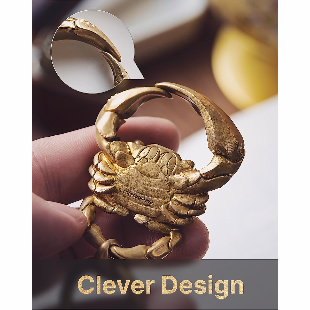 COPPERTIST.WU Crab Snap Keychain Brass Key Chain Quick Release Clip w Keyring Novelty Gifts for Men Women Car Key Decor
