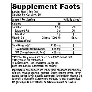 Nordic Naturals Ultimate Omega 2X Mini D3, Lemon Flavor - 60 Mini Soft Gels - 1120 mg Omega-3 + 1000 IU Vitamin D3 - Omega-3 Fish Oil - EPA & DHA - Promotes Brain & Heart Health - 30 Servings