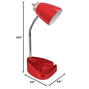 Limelights LD1056-RED iPad Tablet Stand Book, Red Gooseneck Organizer Desk Lamp with Holder and USB Port