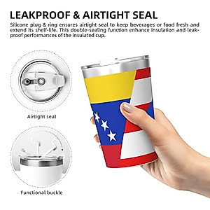 12oz Tumbler Half Venezuela Half Puerto Rico Flag Stainless Steel Cup With Straw And Lid Spill Proof Bulk Double Wall Vacuum Reusable Water Tumblers For Cold Hot Drink