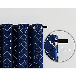 Jackroy Velvet Blackout Curtains 84 Inch Length for Dining Room, Silver Pattern Curtains for Living Room 2 Panels Set, Light Blocking Grommet Design Curtains for Bedroom with 52”Wx84”L