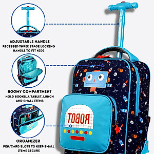 J World New York Kids' Sparkle Rolling Backpack, Robot, One Size