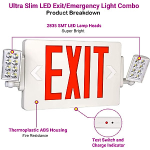 8 Pack Double Sided LED Emergency EXIT Sign Combo, Two LED Lights, Backup Battery, US Standard Red Letter Emergency Exit Lighting, Commercial Grade, 120-277V, Fire Resistant (UL 94V-0)