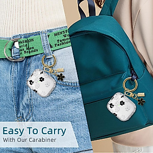 AIIEKZ Compatible with AirPods Case Cover, Soft TPU Case with Cute Flower Pattern for AirPods 2&1 Generation Case with Pendant Keychain and Carabiner for Girls Women (Black)