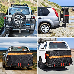 HUUHRIN 60"x21"x6" Cargo Hitch Carrier - 550lbs Capacity Trailer Hitch Cargo Carrier with Waterproof Bag Cover, Net and 2 Reinforced Straps - Folding Car Cargo Carrier Hitch Mount(Black)
