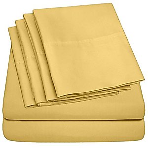 Queen Sheets Yellow - 6 Piece 1500 Supreme Collection Fine Brushed Microfiber Deep Pocket Queen Sheet Set Bedding - 2 Extra Pillow Cases, Great Value, Queen, Yellow