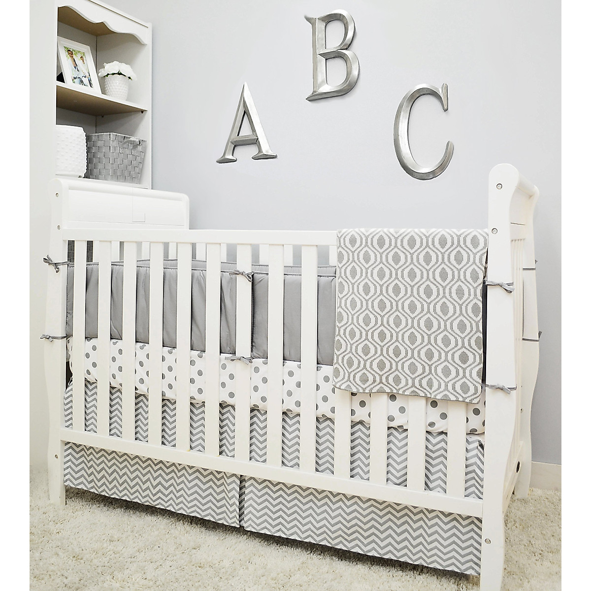 American Baby Company 100% Cotton Tailored Crib Skirt with Pleat, Gray Zigzag, for Boys and Girls