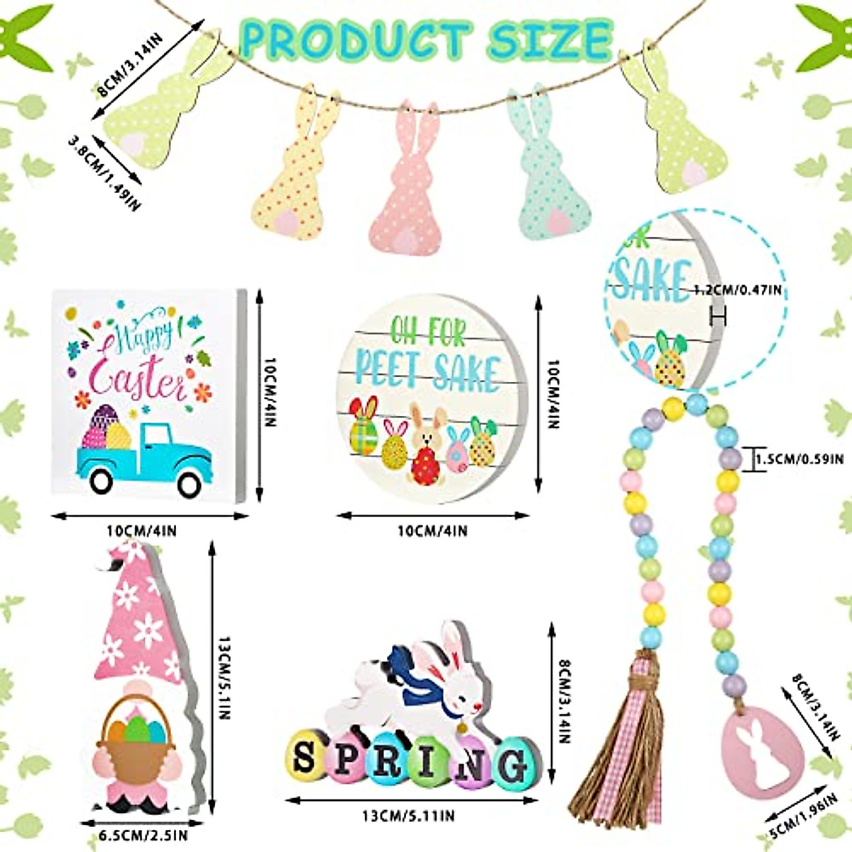 10 Pieces Easter Tiered Tray Decoration Hello Spring Tiered Tray Decor Farmhouse Wood Decor Fresh Flower Market Home Gnome 3D Sign Seasonal Bloom Butterfly Kitchen Wooden Ornament (Rabbit Style)