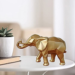Elephant Statue Abstract Elephant Figurine Art Sculpture Animals Elephant Ornaments for Home Bedroom Living Room Garden Office - Gold