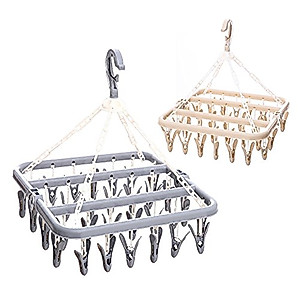 EKDJKK Clothes Drying Hanger with 32 Clips,Baby Clothes Drying Rack,Sock Clips for Laundry Foldable Clothes Hangers for Drying Socks,Towels,Underwear,Bras,Diapers,Baby Clothes,Gloves,Hats