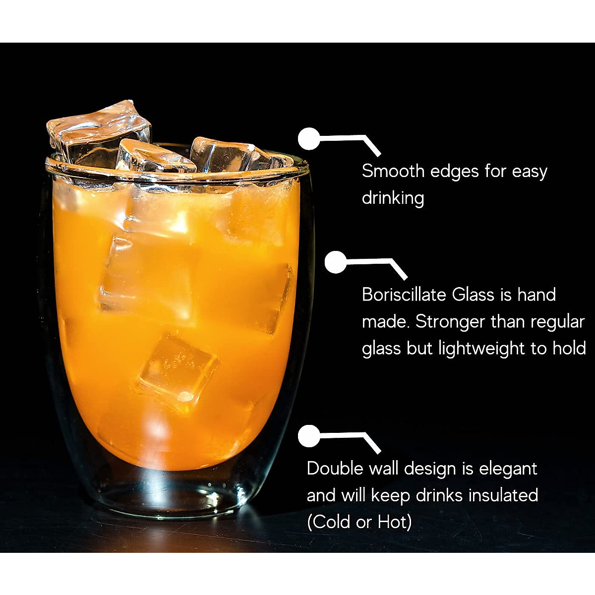 LEMONSODA Double Wall Large Glass Coffee Mugs Cups (12oz 350ml) Insulated Thermal Mugs Glasses For Tea, Coffee, Latte, Cappucino, Cafe, Milk | Hot and Cold beverages | Set of 4