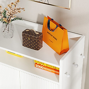 Tribesigns Shoe Cabinet 5-Tier Shoe Storage Cabinet with Open Shelves & Hooks, Freestanding Wooden Shoe Rack Storage Modern Shoe Organizer for Entryway, Hallway (White & Gold)