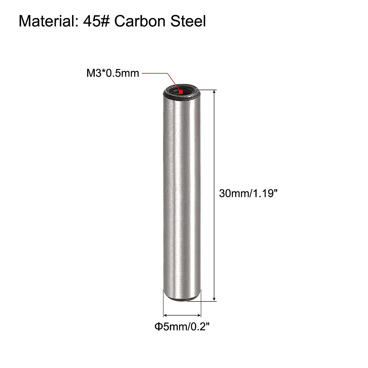 uxcell M3 Internal Thread Dowel Pin 10pcs 5x30mm Chamfering Flat Carbon Steel Cylindrical Pin Bed Bookshelf Metal Devices Industrial Pins
