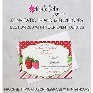 Baby Shower Invitations Berry Sweet Invites Strawberry Girls It's a Girl Polkadots Sweet Party Printed Customized Cards (12 Count)