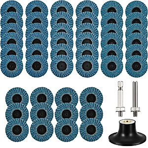 Hotop 48 PCS 2 Inch Flap Disc Angle Grinder Sanding Disc and Disc Pad Holder 40 60 80 120 Grit, Sander Disc Holder with 1/4 Inch Shank Abrasive Grinding Wheel Flat Rollock Disc Accessories