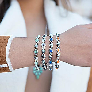 American West Sterling Silver Women's Link Bracelet Oval Orange Spiny Oyster Gemstone Size Small