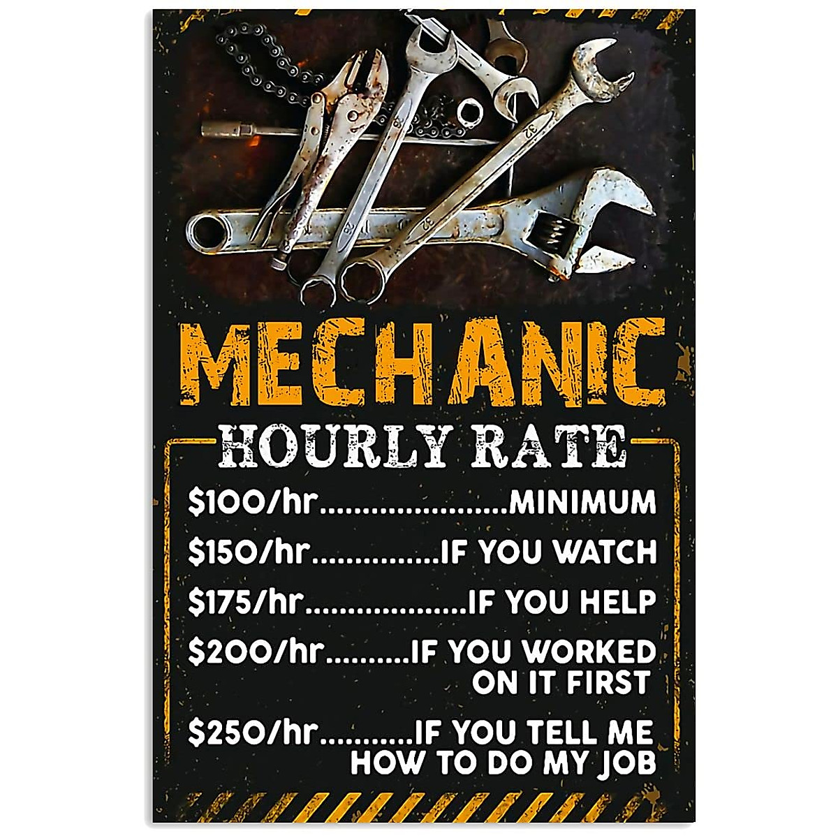 Mechanic Hourly Rate Metal Tin Signs Wrench Tools Retro Posters Mechanic Workshop Plaque Decoration Home Garage Repair Shop Wall Art Decor 8x12inch Decorative Signs & Plaques