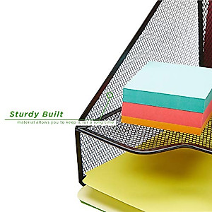 Mind Reader 3 Section Mesh Desk File Organizer, Document Letter Tray for Folders, Mail, Stationary, Desk Accessories, Black