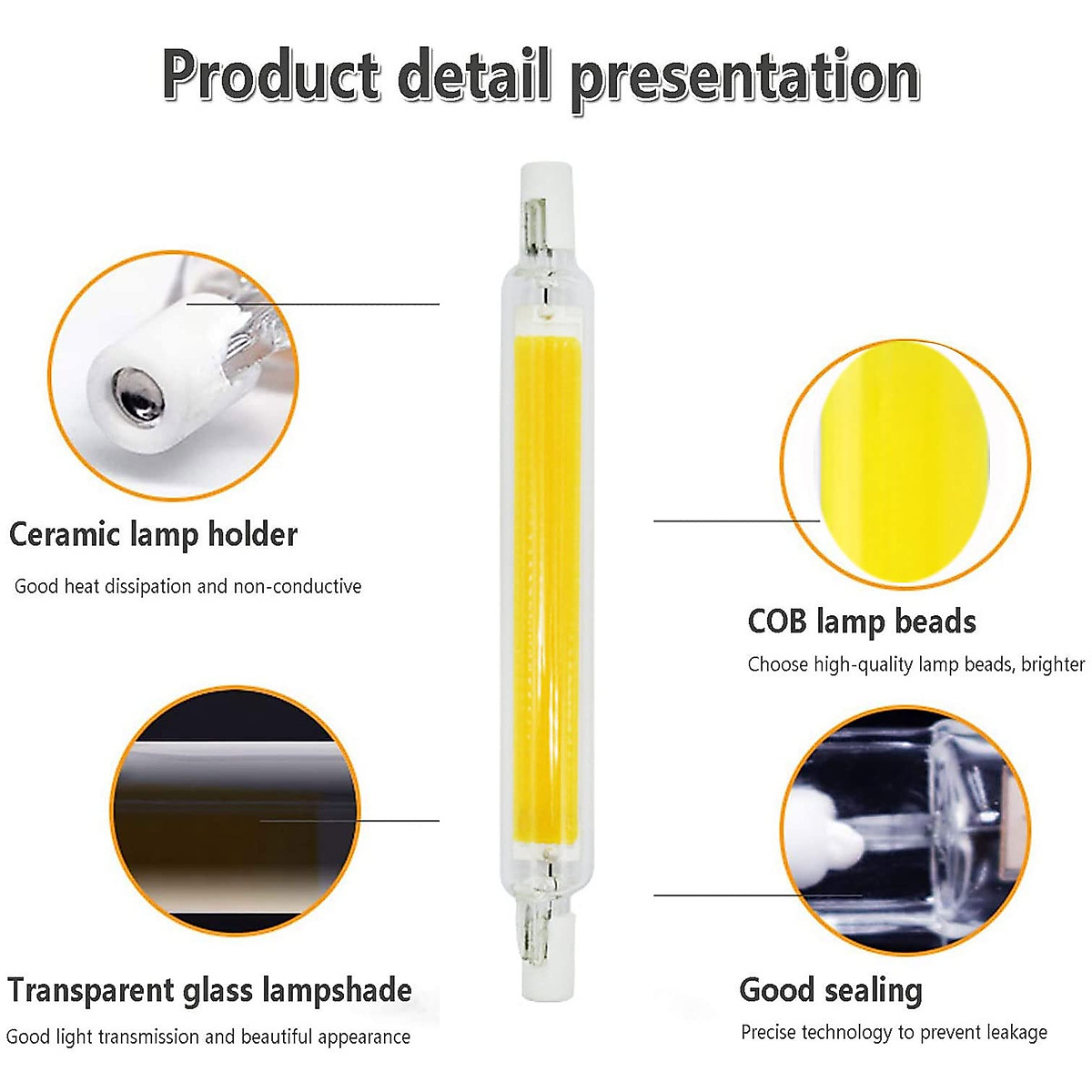 118mm 20W R7S LED Bulb (2 Pack) 100W Halogen Equivalent 118mm J-Type High Brightness 20W 120V R7S Base 6000K Daylight White J Type T3 118mm Double Ended Flood Light 360°Beam Angle Landscape Lights