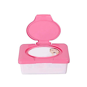Afco Wet Tissue Storage Box Plastic Case Car Office Wipes Holder with Buckle Lid Pink