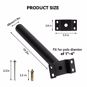 Light Pole Mount, 20" Solar Lighting Mounting Bracket Extension Pole Kitfor Solar Street Light, Lights Fixture Antenna Adaptor Outdoor Arm for Street Light, Wall Mounted Tire, Barn Lamp, Post Tree