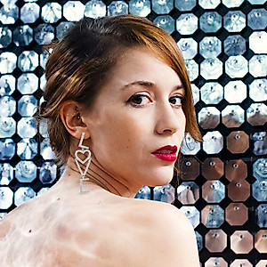 Statement Trendy Earrngs with Strass,Kitsch Style Dangle Earrings with LOVE and Heart Icons Pendant(LONG) (LOVE)