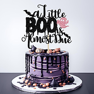 A Little Boo is Almost Due Cake Topper, Halloween Baby Shower Decorations for Girl, Girls Halloween Theme Baby Shower Birthday Party Decorations(Pink)