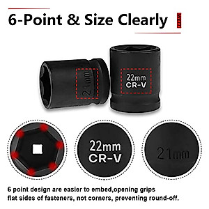 WETT 1/2-Inch Drive Socket Wrench Set, 23 Piece Impact Socket Sets, Shallow SAE/Metric, 13mm-24mm, 7/16"-1", 72 Teeth Quick Release Ratchet, Adapter and Extension Bar