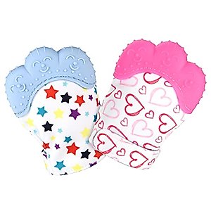 2Pack Silicone Teething Mitt, Soothing Infant Teething Mitten Pain Relief, Prevent Scratches Glove, Safe Silicone Teething Toys for 0-12 Months