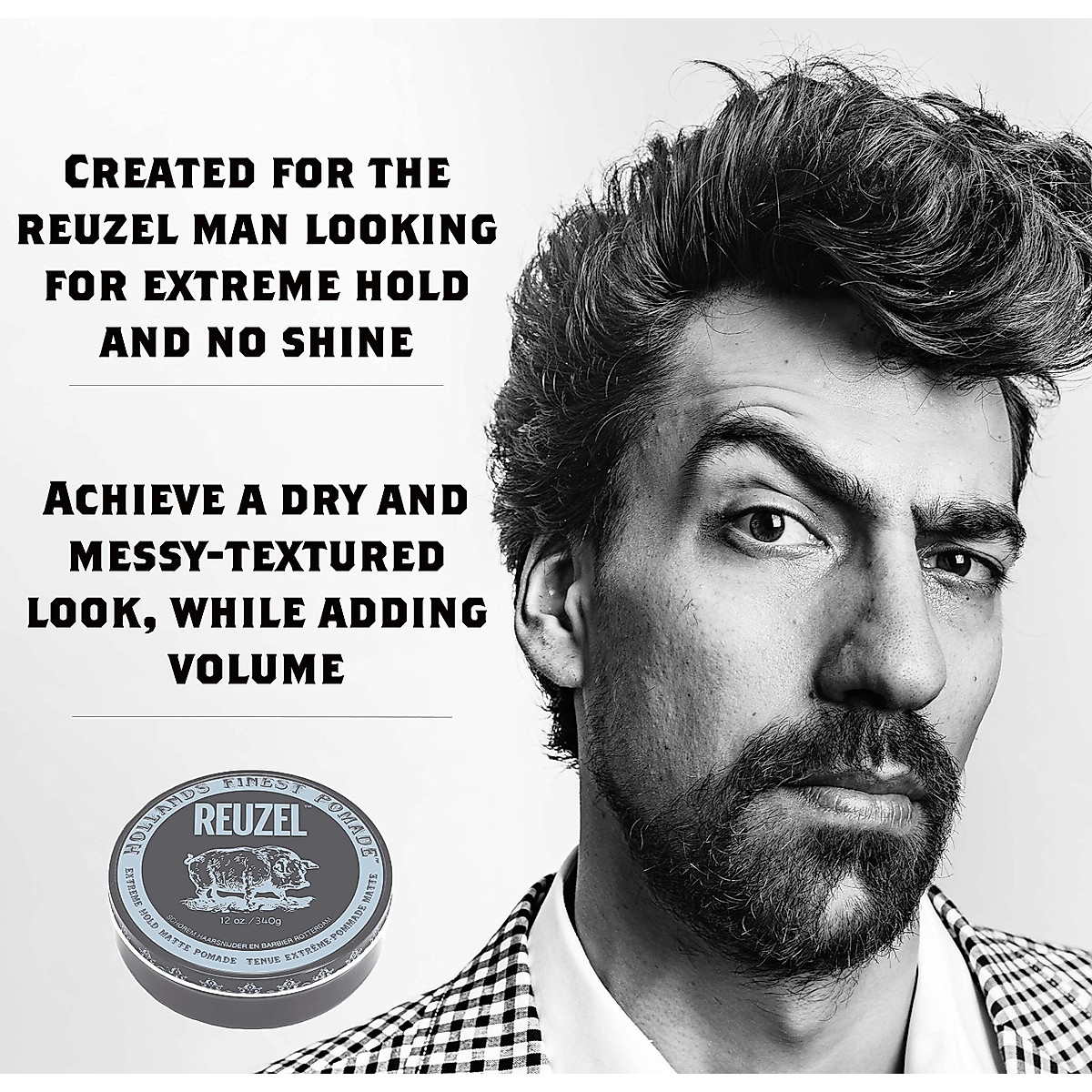 REUZEL Extreme Hold Matte Pomade, Strongest All Day Hold, Water Soluble Styling, No Shine & Flake Free, Easy To Wash Out, For and Hairstyles, 4 oz