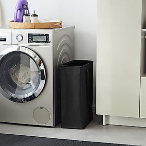 Slim Laundry Hamper with Adjustable Long Handles, 45L Small Laundry Baskets with Mesh Top, Narrow Dirty Clothes Hamper for Bedroom, Closet, and Bathroom - Black