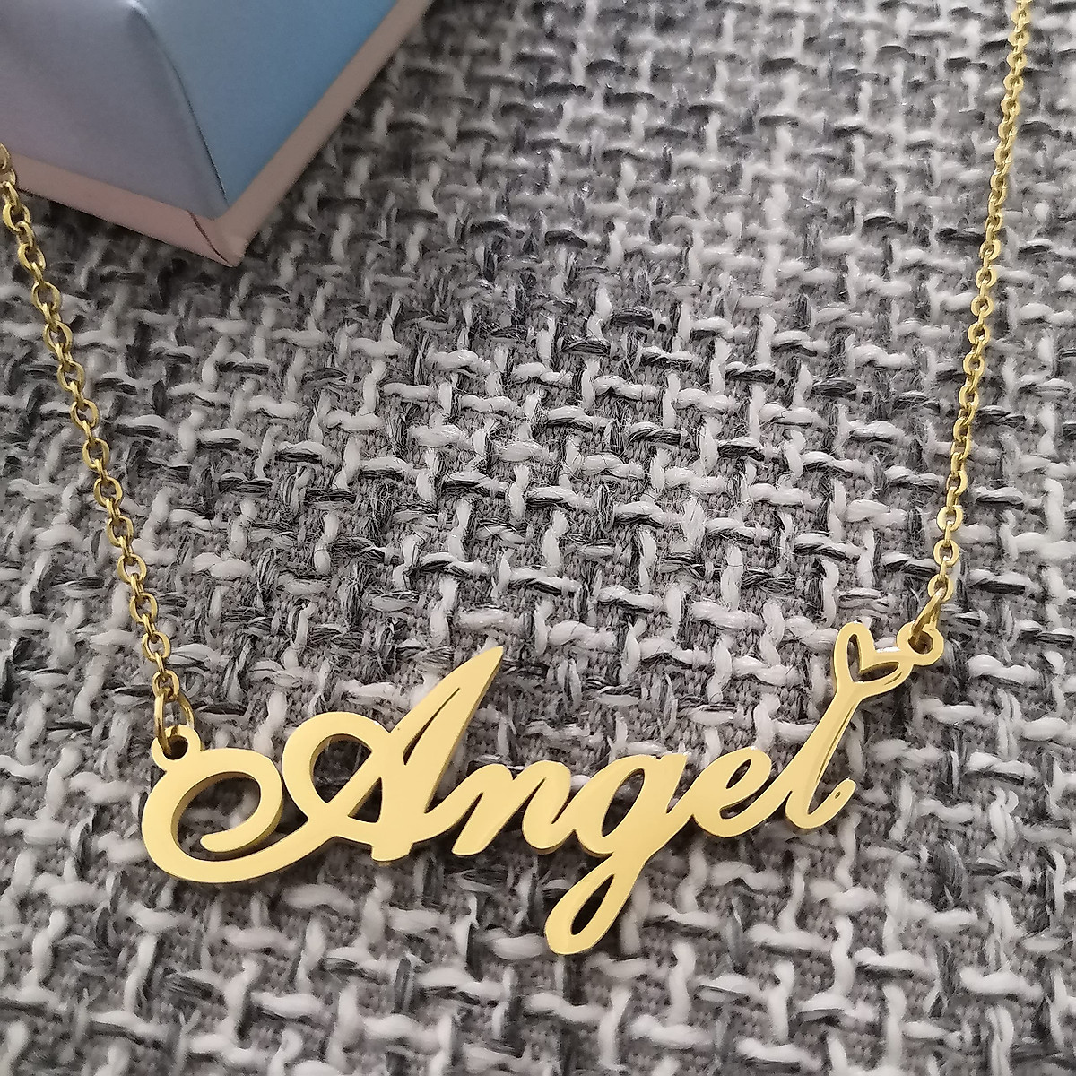 RONKAHSHOW Alayna Custom Pendant Name Necklace Customized Personalized 18K Gold with Heart Necklace Best Gift for Women New Year Birthday Mother’s day Christmas wedding Party Gold