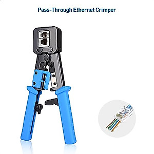 Cable Matters Modular RJ45 Crimp Tool for Pass-Through Connectors (Pass-Through Ethernet Crimper) with Built-in Wire Cutter and Stripper - 10-Pack Pass-Through Cat6 RJ45 Connectors Included