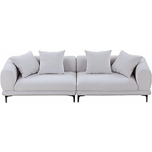 KEVINSPACE 108.3'' Modern Sofa Couch for Living Room, 4-Seater Fabric Sofa Comfy Sofa with Metal Legs, Wide Upholstered Sofa Deep Seat Sofa Bouclé Couch Furniture Set Office 4 Pillows, Beige