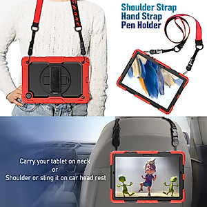 Timecity Case for Samsung Galaxy Tab A8 10.5 inch SM-X200/X205/X207 with 360 Degree Rotatable Kickstand Hand Strap Shoulder Strap for Samsung Galaxy Tab A8 Tablet 2022 Released, Red