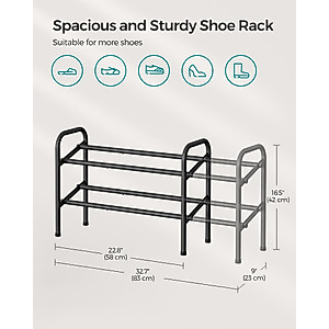 SONGMICS Expandable Shoe Rack, 2 Tier Shoe Rack Shelf, Adjustable Shoe Organizer Storage for 15 Pairs of Shoes, Metal Free Standing Shoe Racks for Closet, Front Door Entryway, Easy Assembly, Ink Black