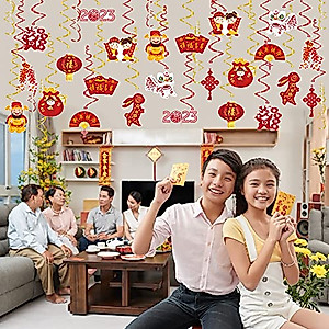 36 PCS Chinese New Year Decorations Hanging Swirls - 2023 Year of The Rabbit Ceiling Hanging for Home Office - Happy Lunar New Year Party Swirl Decor, NYE Party Decorations Supplies