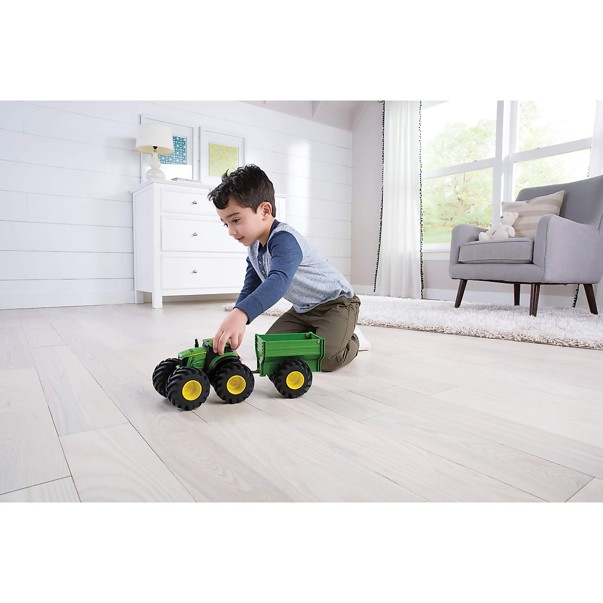 John Deere Monster Treads Lights & Sounds 8 Inch Tractor with Wagon