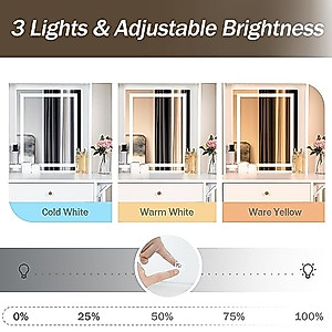 ARTETHYS Small Vanity Desk Set with 3 Adjustable Lighted Mirror and Storage Chair, Makeup Vanity Table for Small Space, White Dressing Table with Fold-up Panel for Bedroom