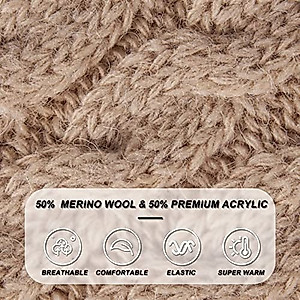 Mittens for Women Cold Weather, Womens Mittens Merino Wool Cable Knit Warm with Thick Thermal Fleece Lined, Winter Gloves with Touchscreen Fingers Anti-Slip(Khaki)