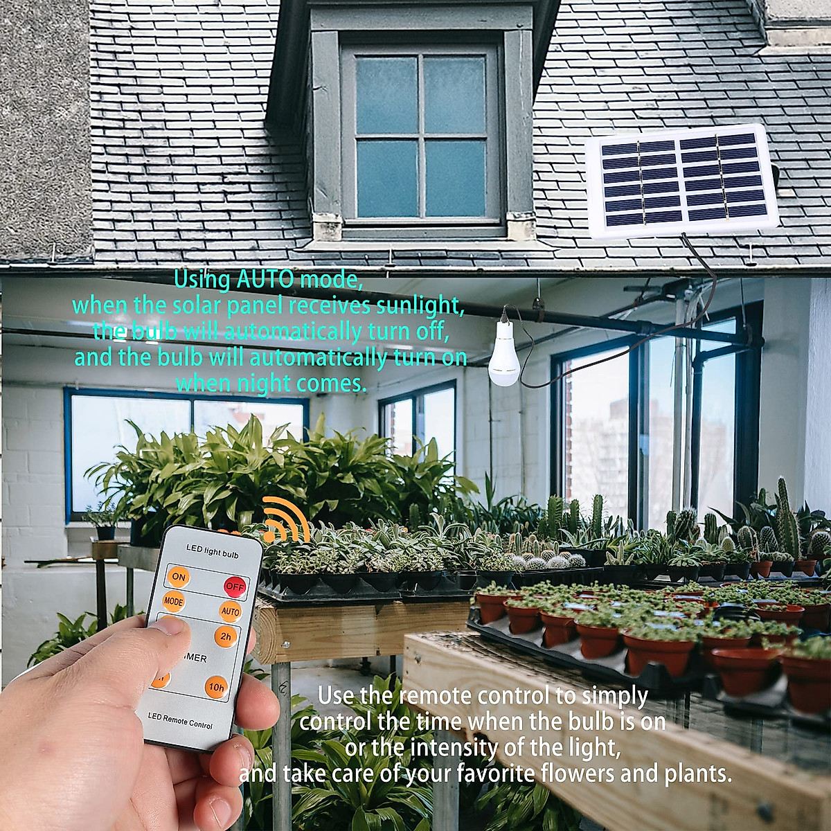 CCGKX Solar Light Bulbs Rechargeable with Remote Timer, 4 Modes Solar Powered Lantern for Indoor&Outdoor Chicken Coop Hurricane Emergency Lighting Hiking Camping (White, 300lm-2pack)