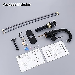 RKF Single-Handle Bathroom Sink Faucet, Swivel Spout, with Pop-up Drain with Overflow and Supply Hose,Bar Sink Faucet,Small Kitchen Faucet Tap,Matte Black,BF3501P-MB