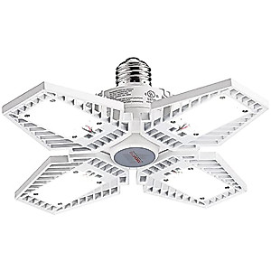 TORCHSTAR LED Garage Lights, 100W Deformable 4 Panels 12000LM Garage Ceiling Light, UL Listed, Adjustable E26/E27 Base Aluminum Lighting for Barn, Basement, Workshop, 5000K Daylight, White